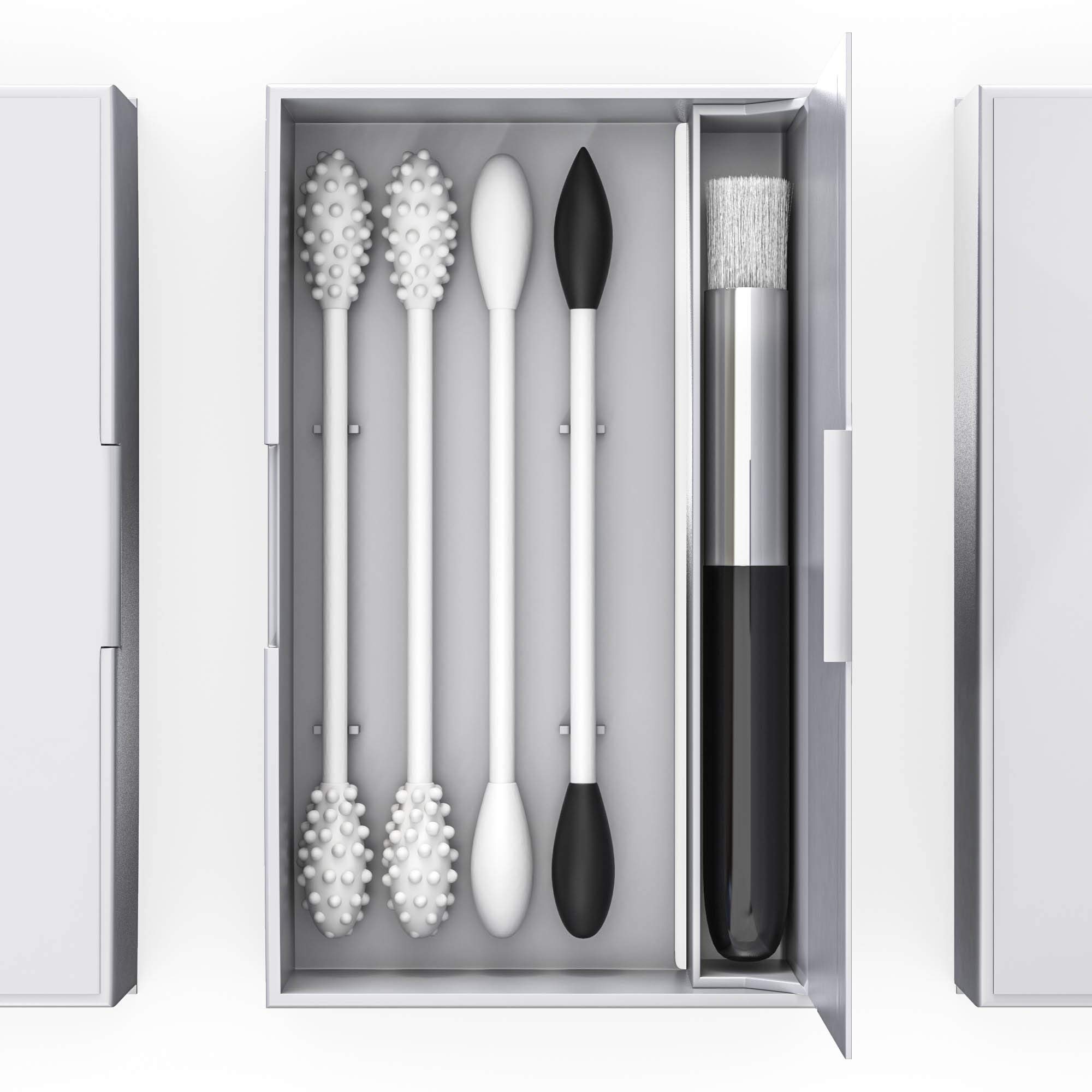 BOETECO Reusable qtips Ear Swab and Makeup Swabs Kit. 1 Cases with 4 Reusable Silicone Swabs for Ears, Baby, Beauty (4Swabs 1Case, Black)