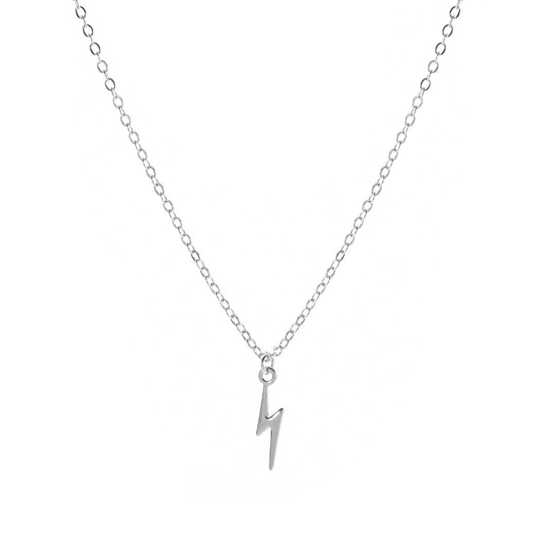 Artmiss Lightning Bolt Pendant Necklace Women Simple Charm Bar Choker Chain Jewelry for Women (Silver)