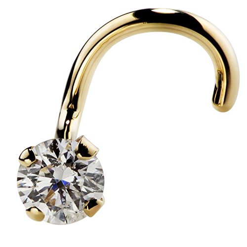 FreshTrends 3mm Cubic Zirconia 14K Yellow Gold Nose Ring Twist Screw - 18G