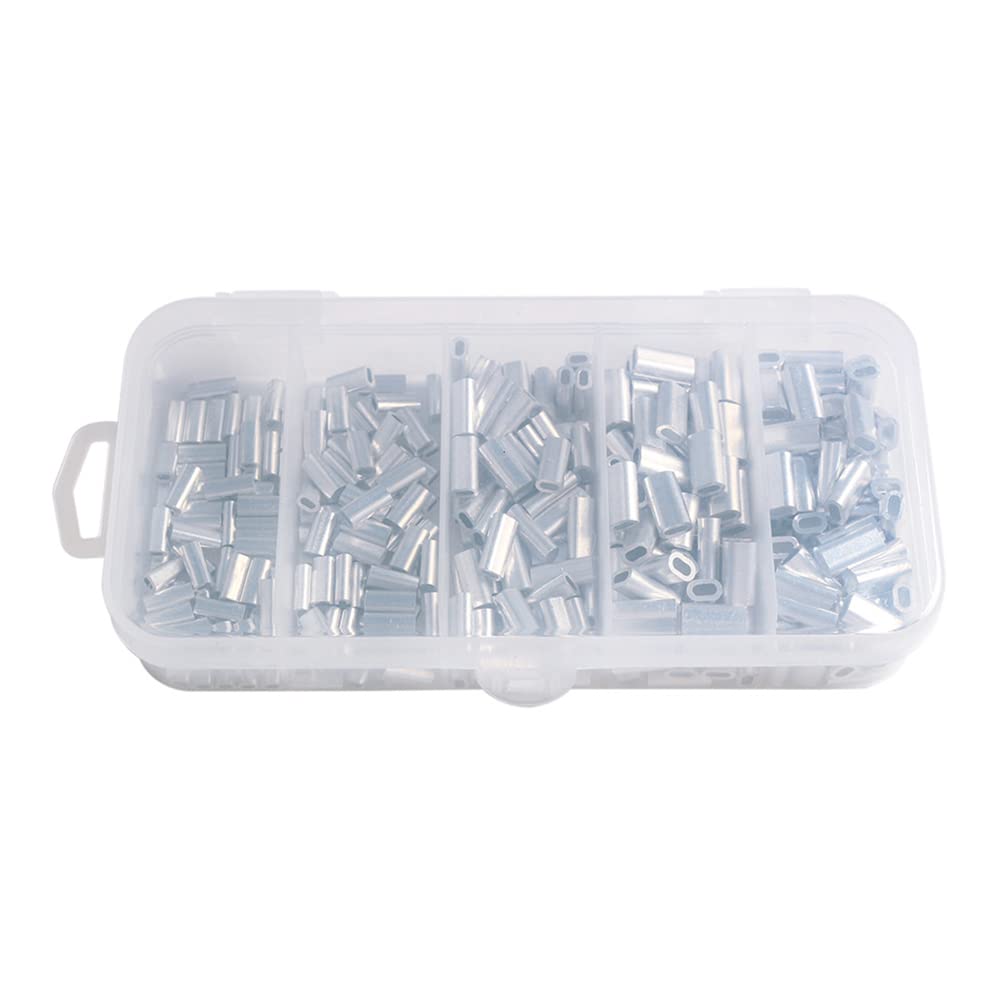 Awakingdemi 200/250pcs Aluminum Fishing Single Double Barrel Crimping Tube Wire Pipe Crimp Sleeves Tackle Connector Line Accessories Tools
