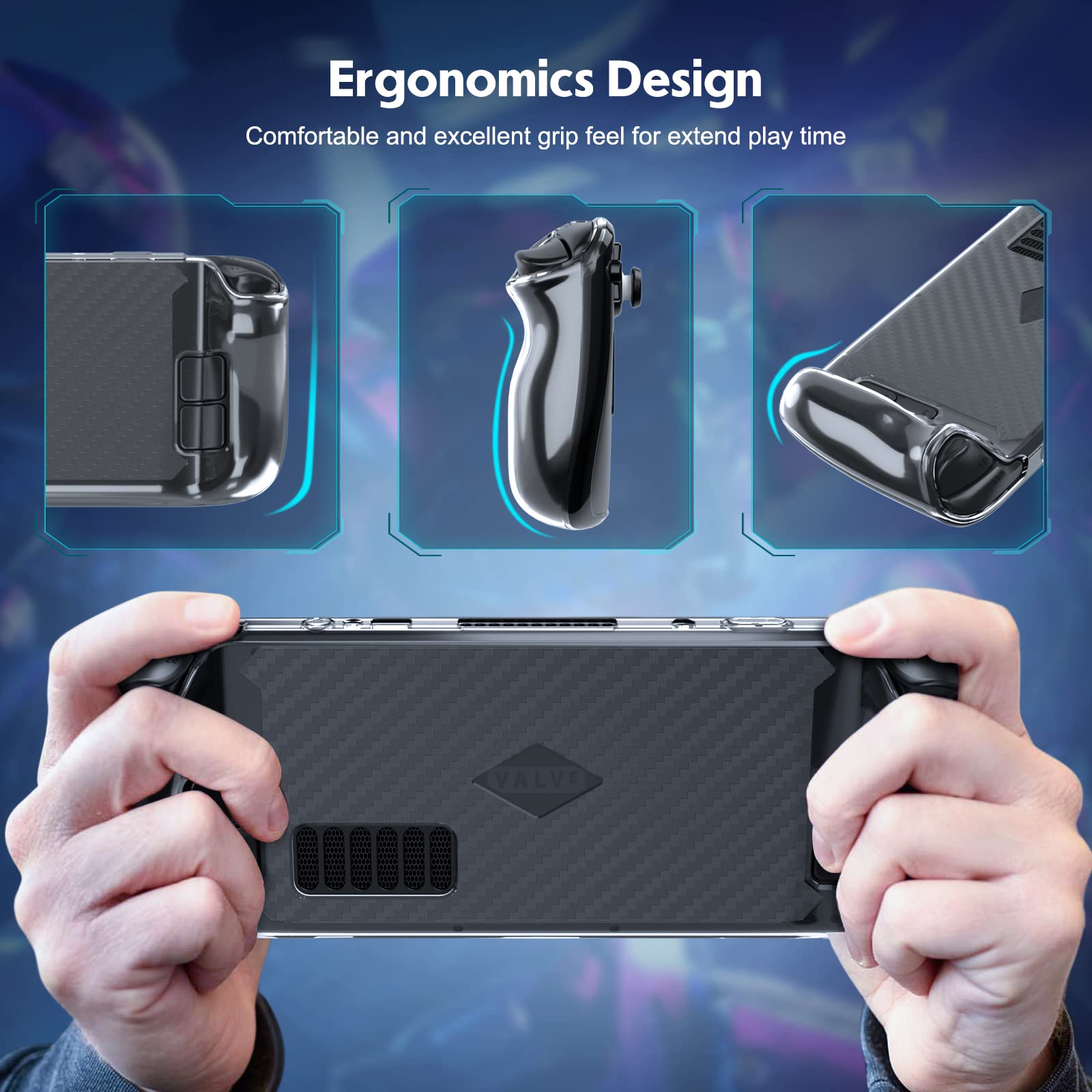 Case for Steam Deck, SENQAO Clear Case for Steam Deck, TPU Cover Protector with Full Protection, Shock-Absorption, Non-Slip Anti-Scratch Ergonomic Design, Soft Case Steam Desk Accessories