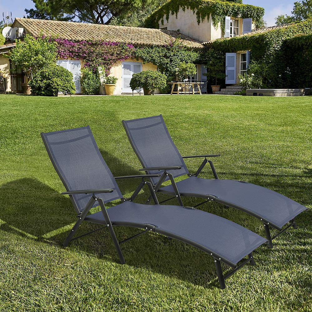Devoko Patio Lounge Chairs Outdoor Chaise Lounge Beach Pool Side Folding Recliner Adjustable Lounge Chair Set of 2 (Blue)