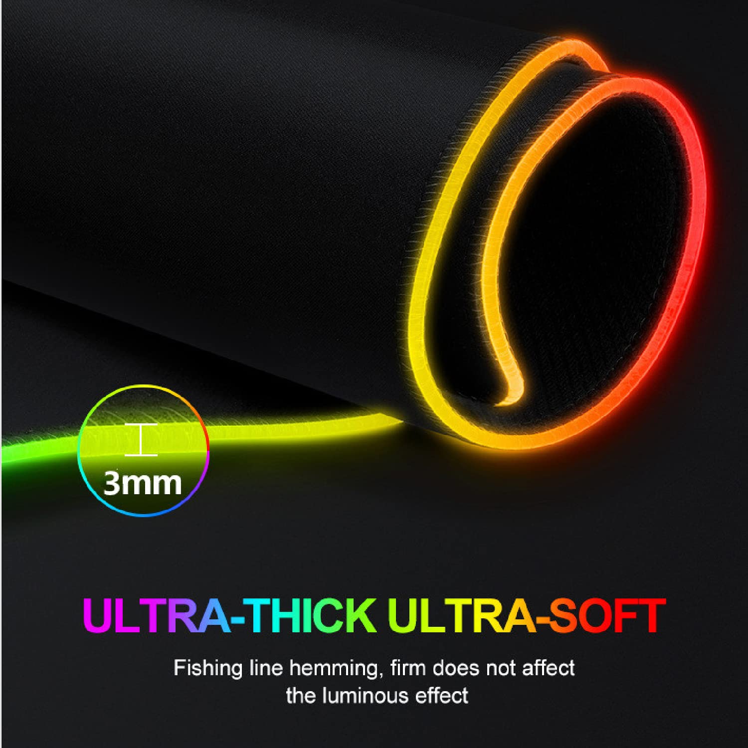 TalkWorks Extra Large RGB Gaming Mousepad - Non-Slip Rubber Base, Micro-Textured Durable Cloth, 7 Colors, 14 Lighting Modes, On/Off Light Switch, USB Device Interface - 12 x 31.5 Inches, Black