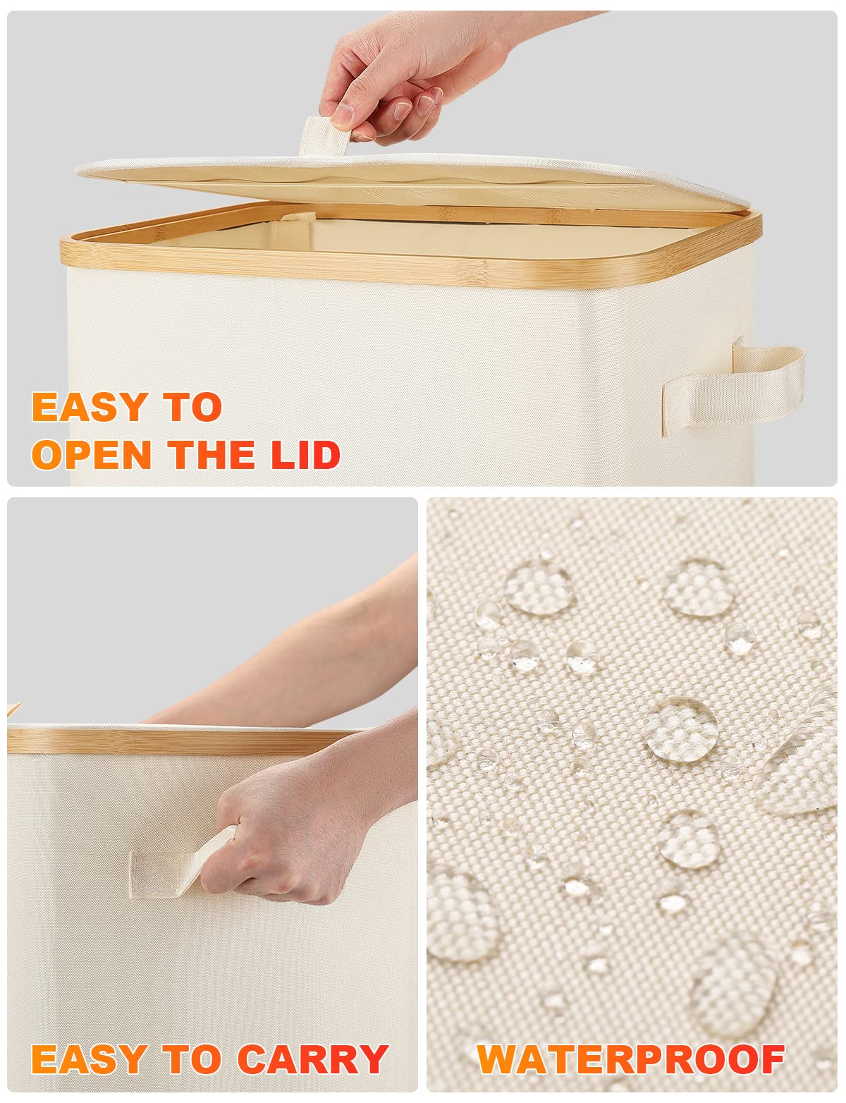 yamagahome Laundry Basket with Lid, 100L Collapsible Large Laundry Hamper with 2 Removable Laundry Bag and Upgrade Lid Design, Waterproof Laundry Basket Storage Made of Bamboo and Oxford