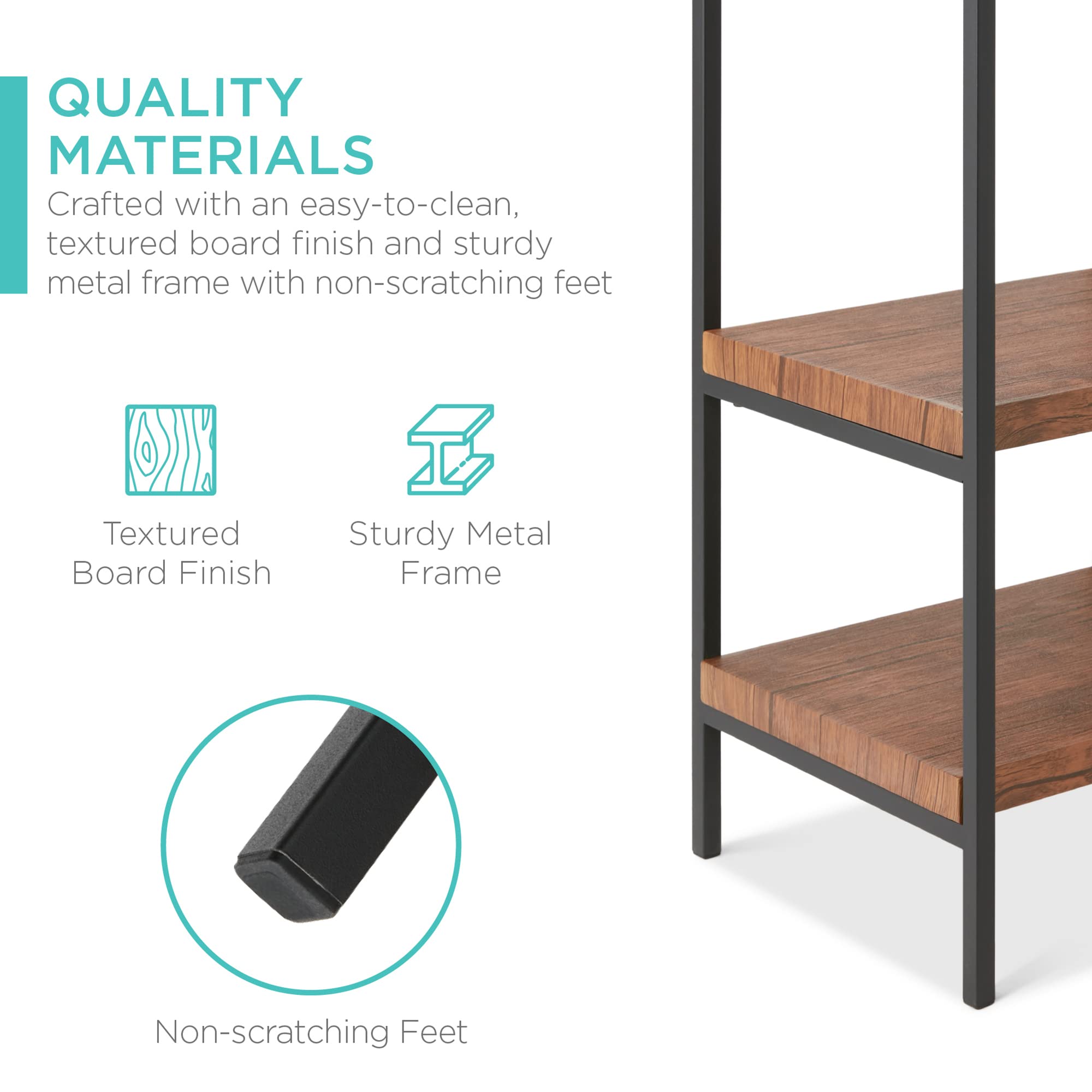 Best Choice Products Large Console Table, 4-Tier 55in Rustic, Industrial Sofa Table Storage for Living Room, Entryway, Foyer, Hallway w/EVA Non-Scratch Feet, Steel Frame - Dark Walnut