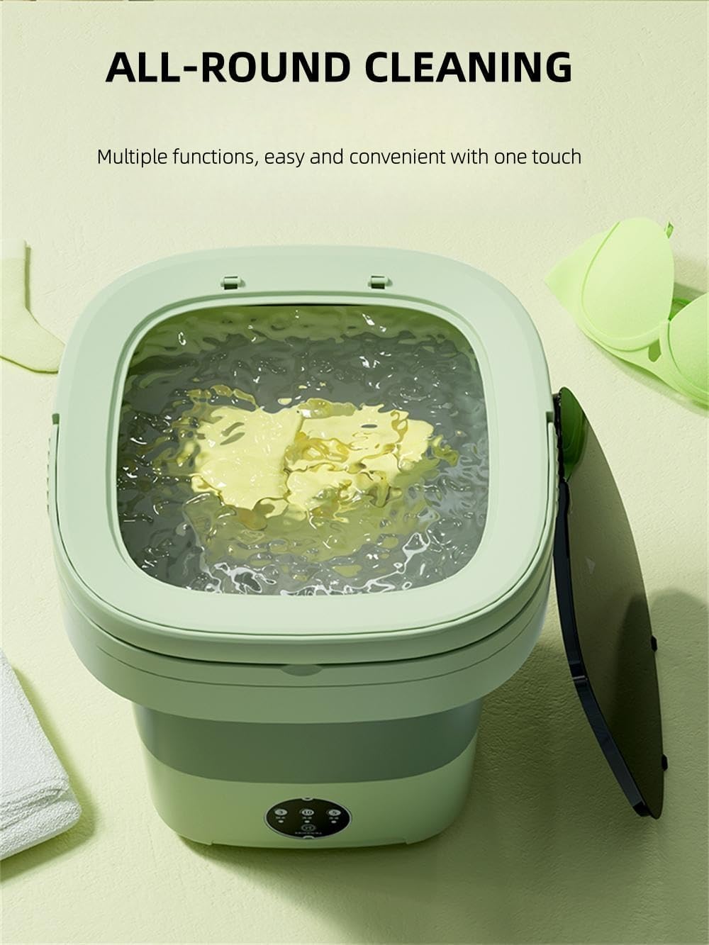 Boredbay Portable Washing Machine, 9L Large Capacity Small Washing Machine,Foldable Washing Machine with Spin-Dry Basket,Mini Washer (Green)