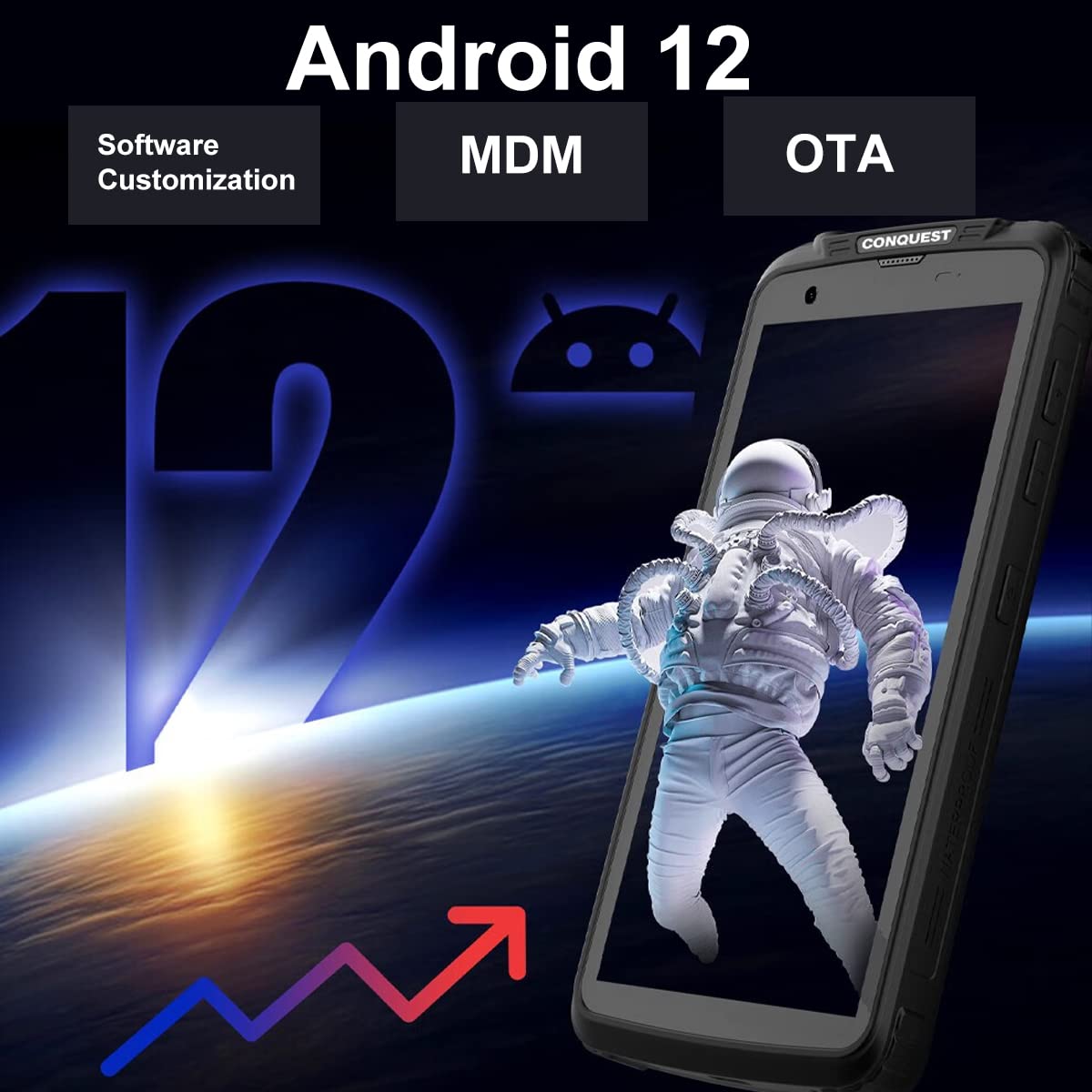 Conquest F5 Unlocked Rugged Smartphone, Android 12 LTD Cell Phone, with PTT Button, 8000mAh Battery 5.5'' HD+, 48MP+8MP+13MP Cam IP68 (6+128GB Standard)