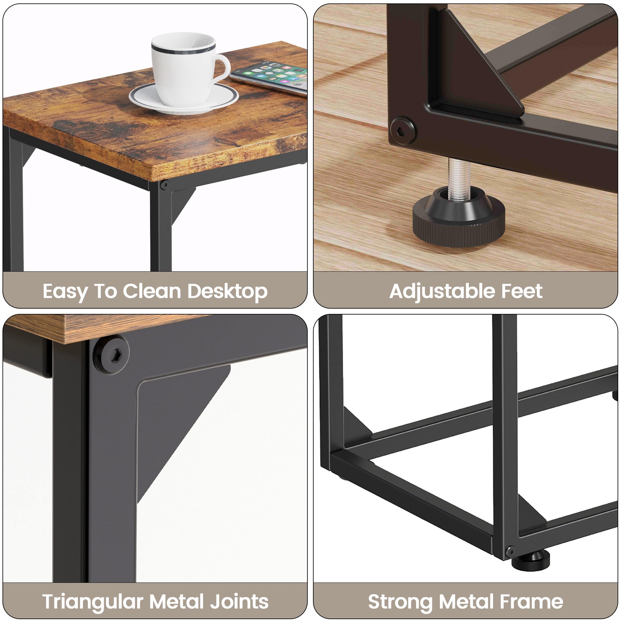 C Shaped End Table, Small Side Table for Couch, Laptop Table, Small TV Tray Table, Sofa Table for Living Room, Bedroom, Bedside, Small Spaces (Rustic Brown and Black)