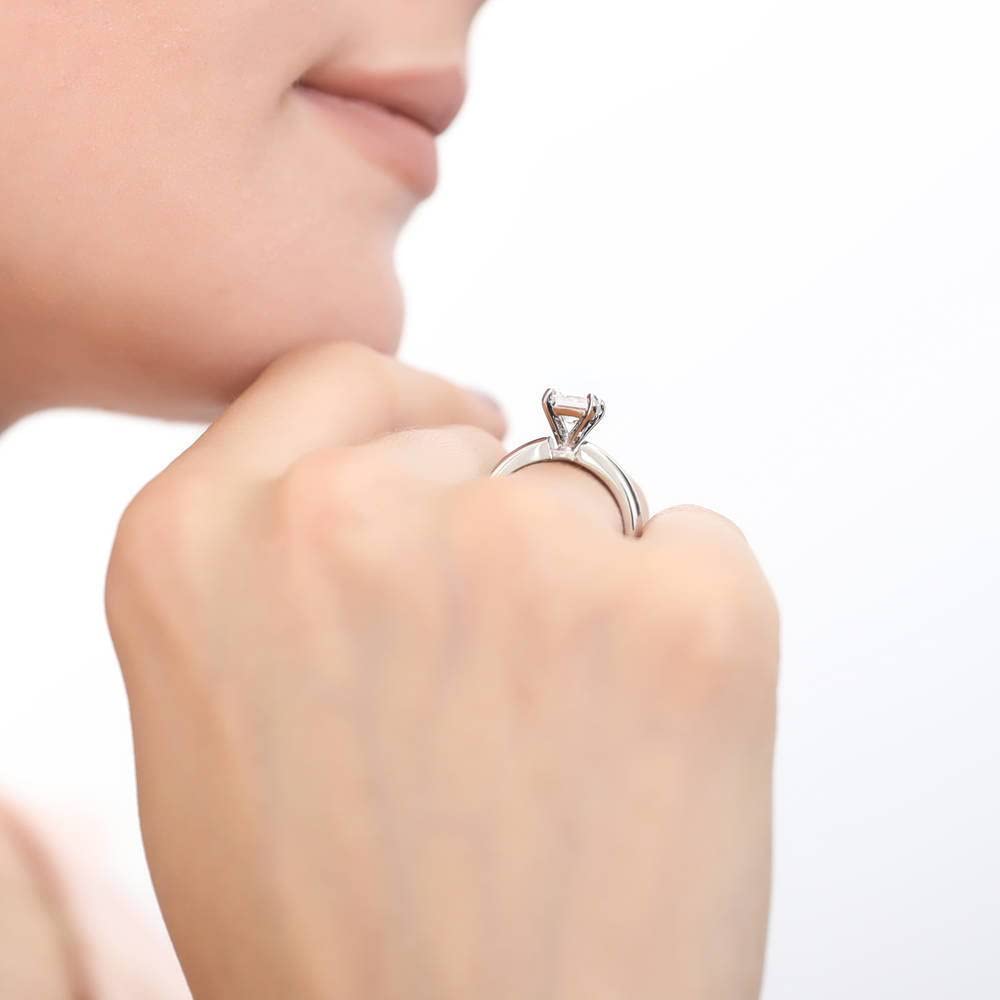 BERRICLE Sterling Silver Solitaire Wedding Engagement Rings 1.2 Carat Princess Cut Cubic Zirconia CZ Ring for Women, Rhodium Plated Size 4