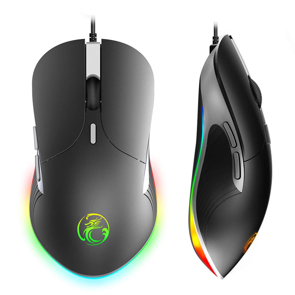 KKUYI RGB Gaming Mouse Wired, USB Computer Gaming Mice with Chroma RGB Lighting/6 DPI Levels/6 Buttons, RGB Gamer Desktop Laptop PC Gaming Mouse with 6ft Cable for Windows Xbox PS4 (Black-01)