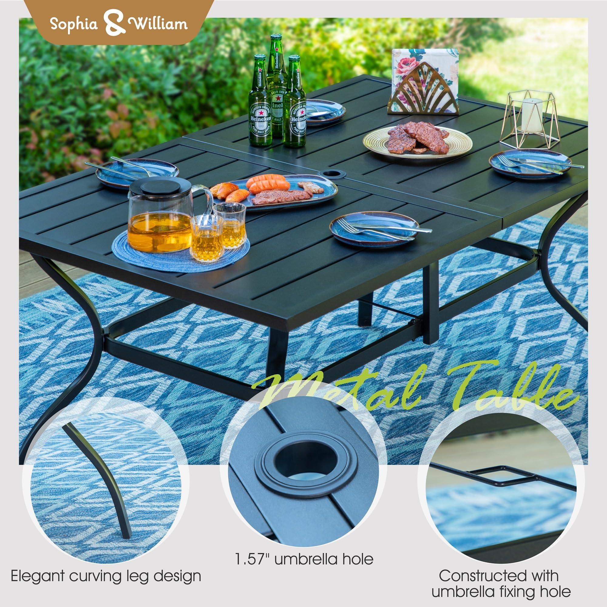 Sophia & William Patio Dining Set 7 Pieces Patio Table and Chairs for 6 Padded Quick Dry Textilene High Back Outdoor Dining Set Support 350lbs for Outdoor Lawn Garden Backyard