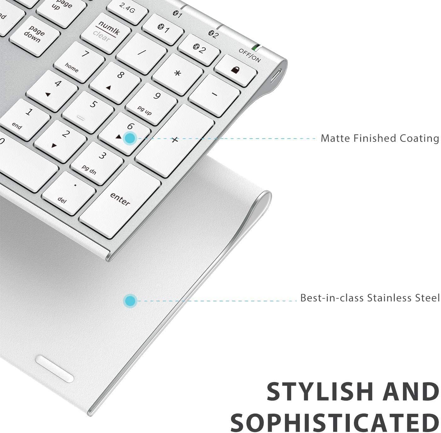 Bluetooth Keyboard, iClever DK03 Wireless Keyboard Multi-Device Keyboard, Dual Mode (Bluetooth 4.2 + 2.4G) Ultra-Slim Full-Size Keyboard for Mac, iPad, Apple, Android, Windows, Connect Up To 3 Devices