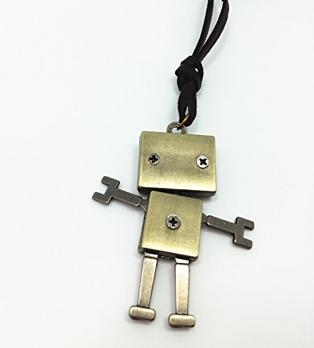 QTMY Robot Leather Chain Long Necklace Jewelry Choker Collar Pendant
