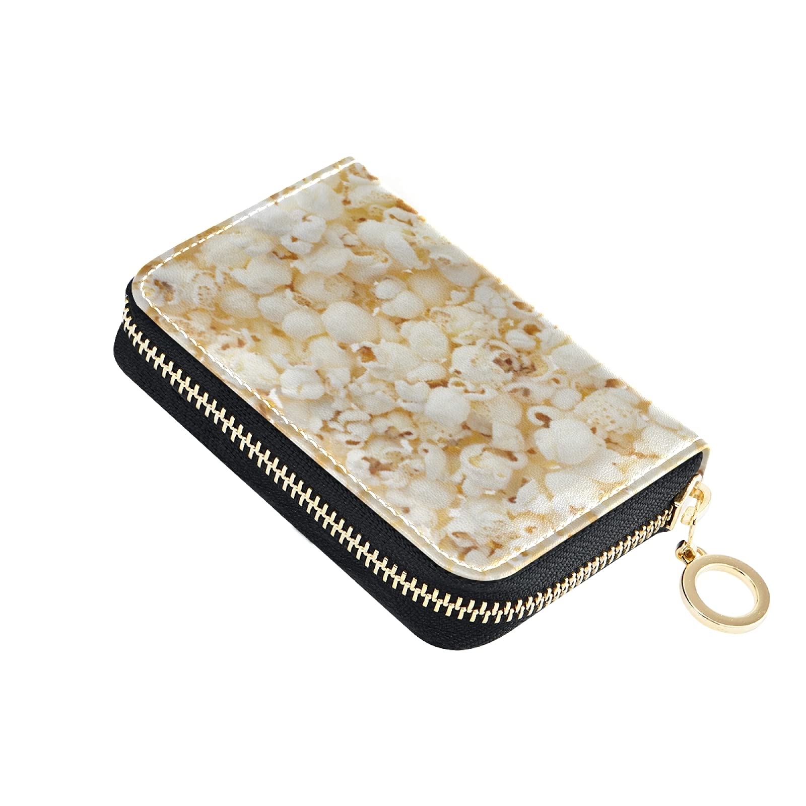 Popcorn Texture White Credit Card Coin wallet, RFID Blocking Compact Women Leather Card Holder, Key Change Organizer, Zipper Purse Clutch Pouch Pocket