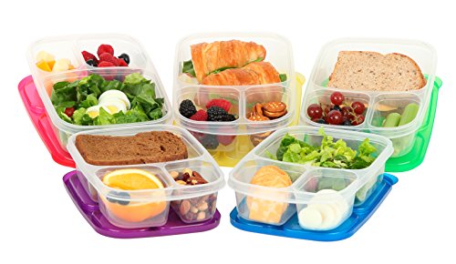 Qualitas Products® Premium Kids Bento Boxes – 3 Compartments, 5 Bento Box Microwave Safe Lunch & Leftover Containers Set for Kids and Adults - Made From Food Grade Plastic