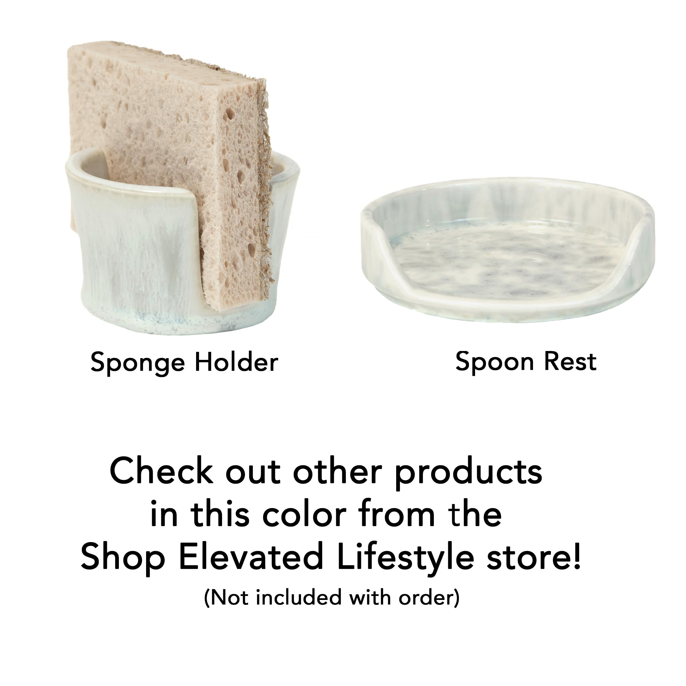 Ceramic Dish Sponge and Scrubby Holder - Caddy - Drainer for Kitchen Sink | Decorative | Allows Sponge to Dry | Helps Reduce The Odor of Stinky Sponges | Bar Soap Holder for Sink (Marbled White)