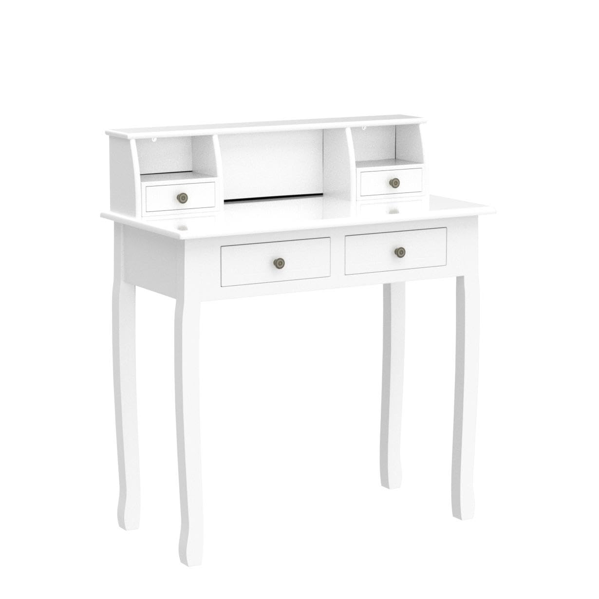 DMAITH Small Writing Desk with Hutch, 32 Inch Home Office Desk with Drawers, Study Table Computer Desk for Student, Vanity Makeup Dressing Table Save Space for Bedroom, White