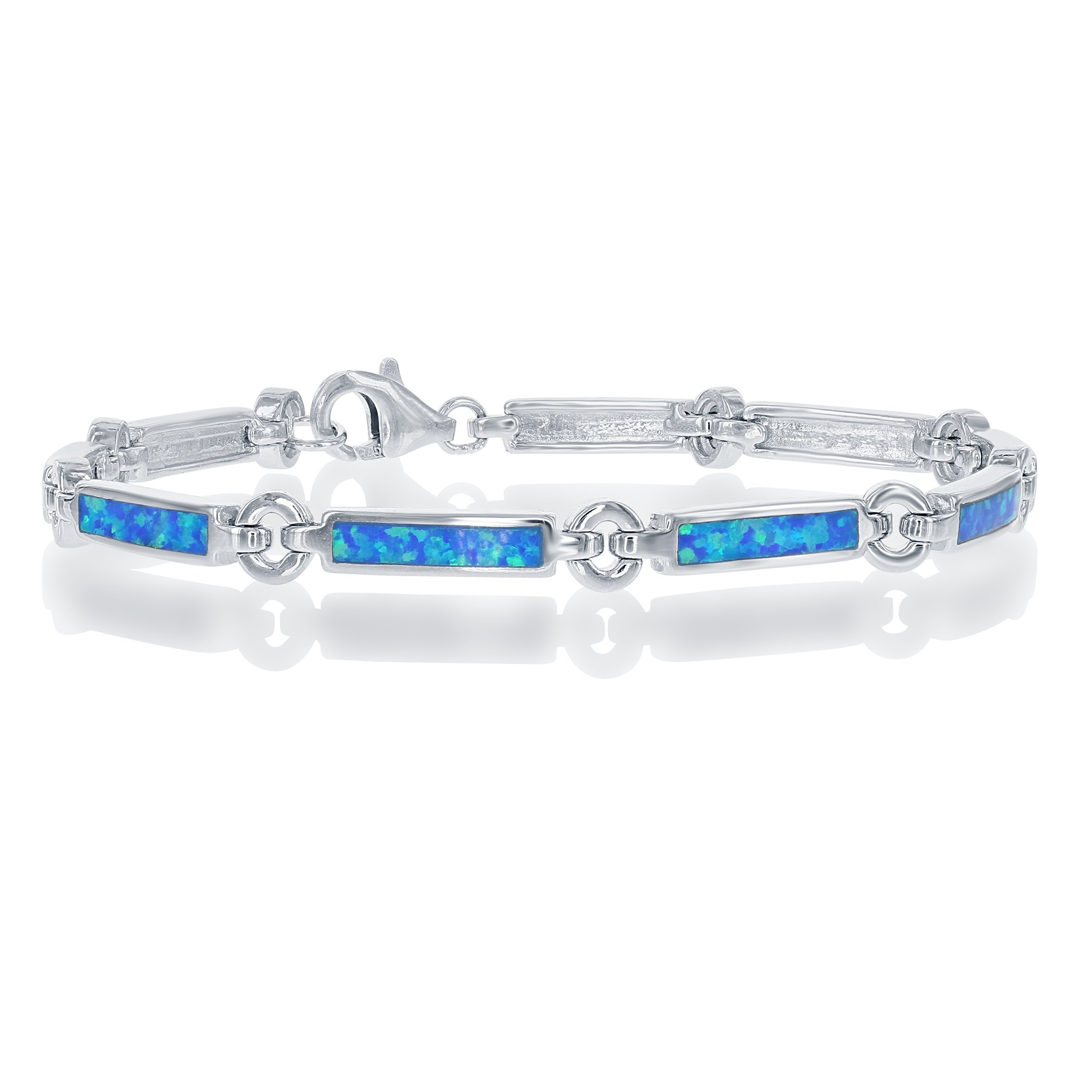 Beaux Bijoux Sterling Silver 7" Created Blue Opal Bar Link Bracelet