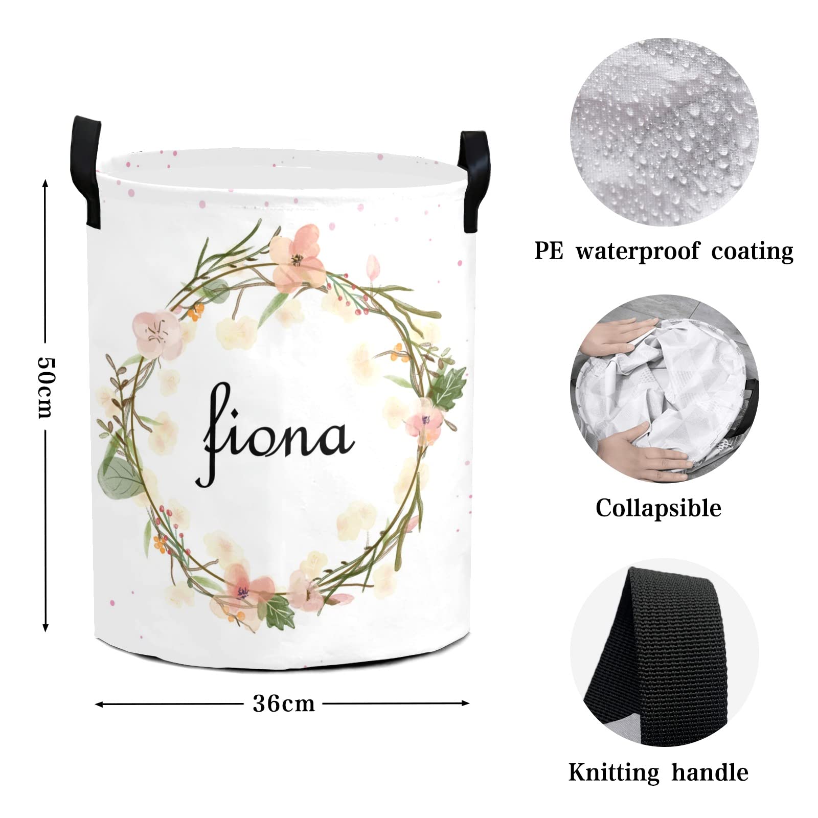 Custom Laundry Basket with Name Personalized Baby Laundry Hampers Customized Flower Laundry Hamper for Boys Girls Women Collapsible Storage Basket with Handle for Living Room Bedroom