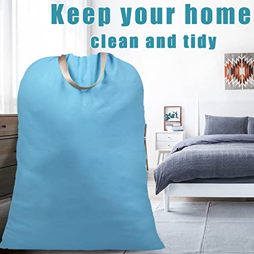 LOLOMLO Extra Large Canvas Laundry Bags with Handles & Drawstring Closure, Heavy Duty Tears Resistant Clothes Storage Travel Bags, Machine Washable Multi Use Laundry Bag liner for Laundry Hamper - 25.5" x 34" - Sky Blue