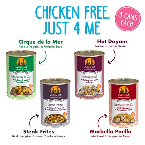 Weruva Classic Dog Food, Variety Pack, Chicken Free, Just 4 Me, Wet Dog Food, 14oz Cans (Pack of 12)