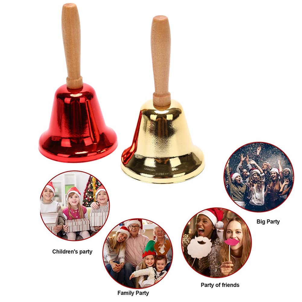 ARFUKA Hand Bells Silver Steel Service Handbells Black Wooden Handle Metal Bells Musical Percussion Dinner Bell Classroom Bell Multi-Purpose Events Bell Christmas Hand Bell Pakc of 2