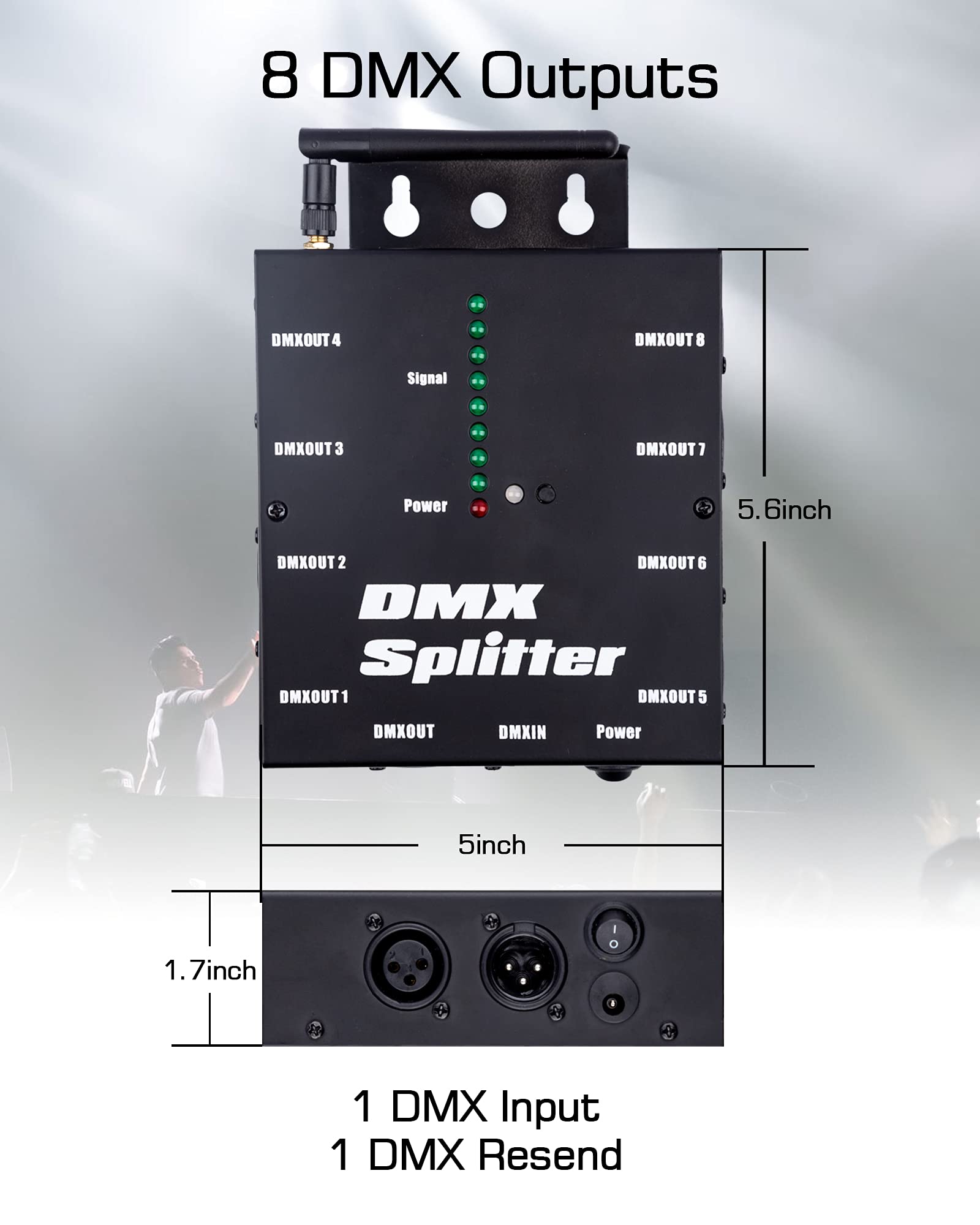 Pknight 8-Way Isolated DMX Splitter with 2.4g wireless Receiver Function