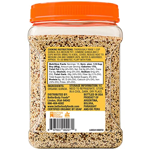 BetterBody Foods Organic Quinoa, Vegan, Complete Plant Protein, Gluten Free, Low Glycemic Rice Replacement, 24 ounce
