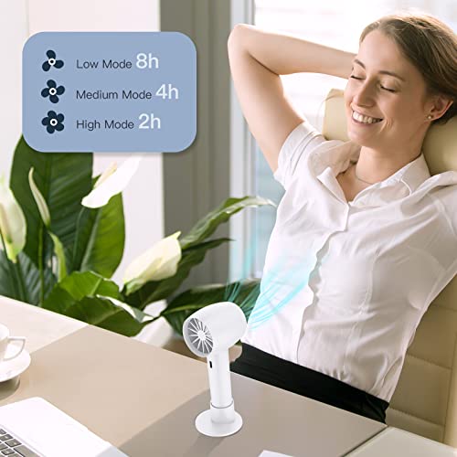 MATEPROX Mini Handheld Fan, 2000mAh Rechargeable Battery Operated Fan with 3 Speed Adjustable Removable Base, Small Portable Fan for Travel Women Kids Girls - White