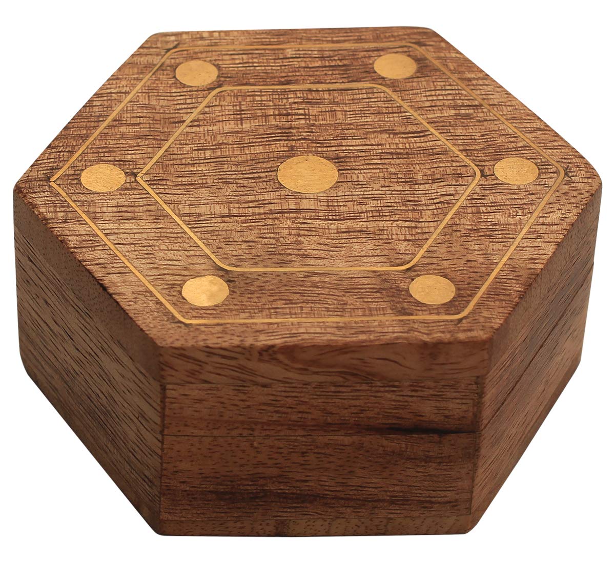 Krazy Craft Wood Dice Box With 5 Wooden Dices - Handmade Dice Game Brass Inlay Dices For Tabletop Countertop Standing Display Dice Box Board Games Accessories For Kids Adults Teens