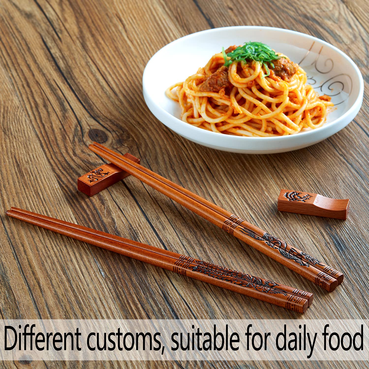 CAEKAIGTA Chopsticks Reusable, Wooden Dragon and Phoenix Chopsticks, Reusable Chopsticks Dishwasher Safe,Chopsticks Set Gift Box packaging(2 pairs)