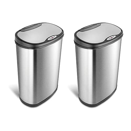 Ninestars 13.2 Gal Rectangular Stainless Steel Automatic Soft Close Motion Sensor Trash Can with Manual Mode, Ring Liner, and Non-Skid Base (2 Pack)