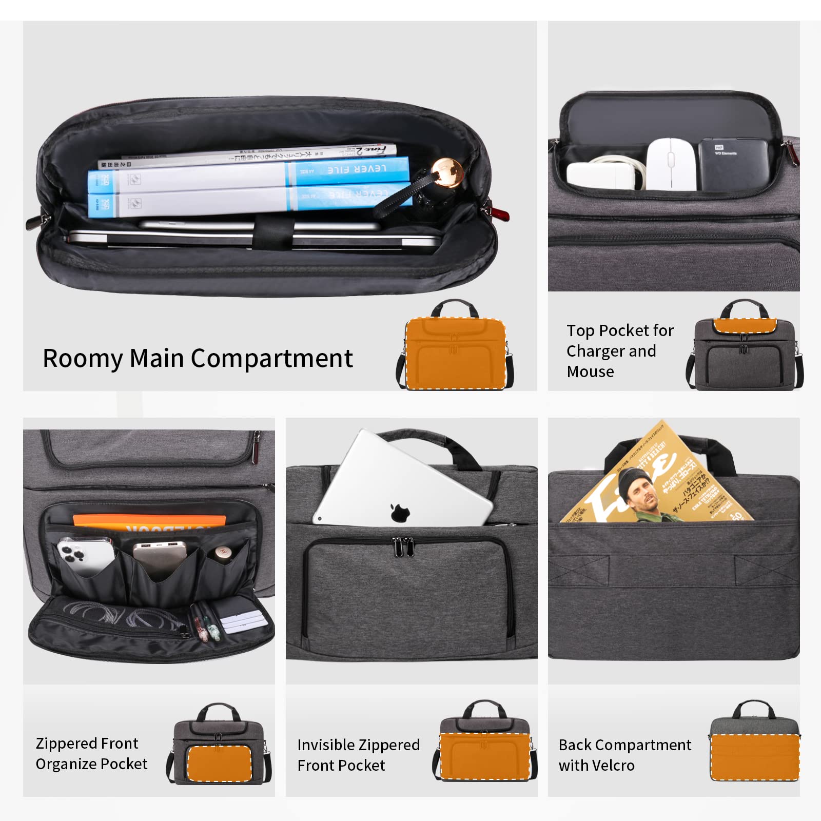 BERTASCHE Laptop Bag 17.3 inch for Men, Laptop Case Computer Bag for Work Business Trip Laptop Carrying Case w/Shoulder Strap Grey