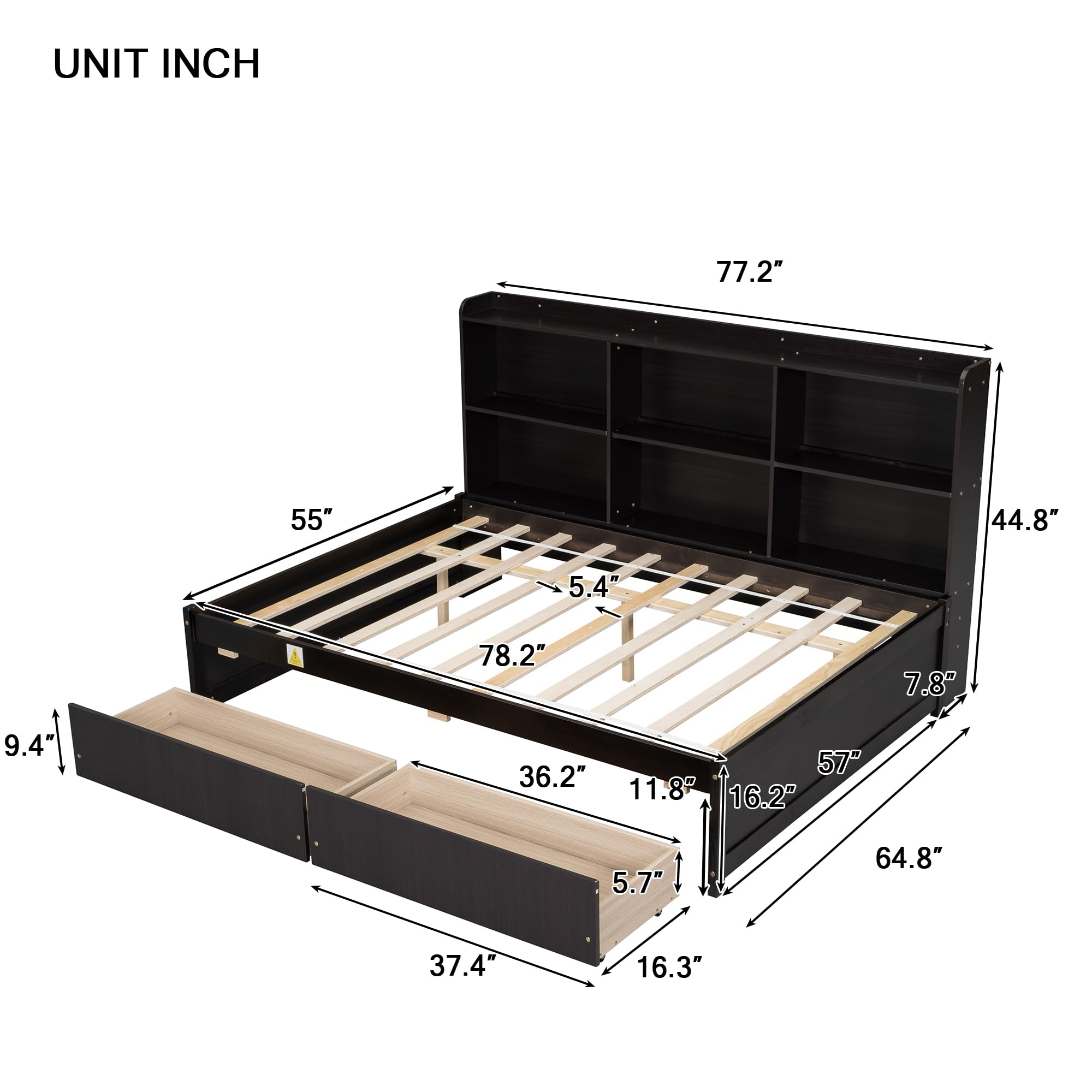 DNChuan Full Size Daybed with Bookcase and Underneath Storage Drawers,Captains Corner Day Bed,No Box Spring Needed for Kids Boys Girls Adults,Espresso