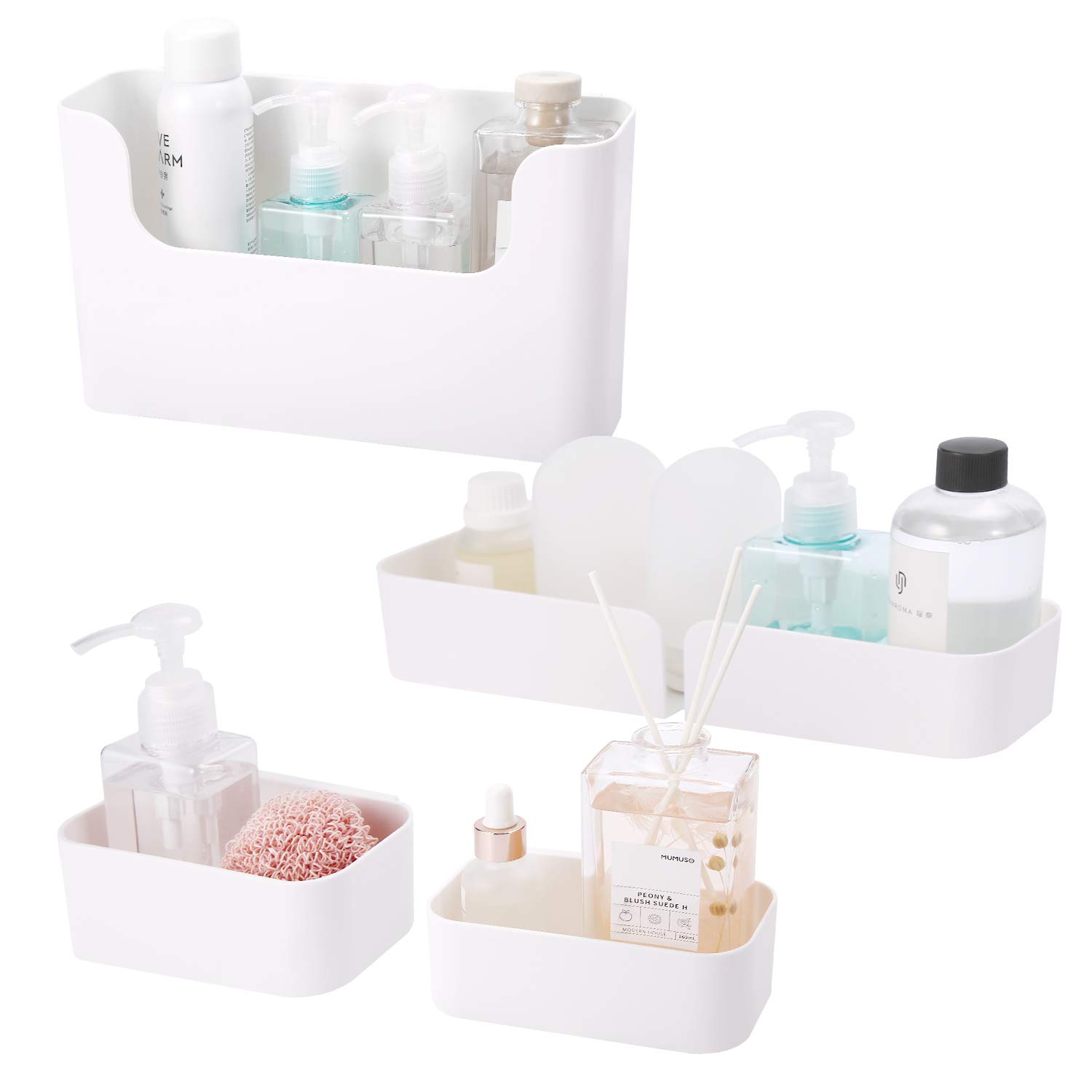 Plastic Storage Bins White Storage Organizer for home/office storage, accessories organizer and space saver, pack of 4