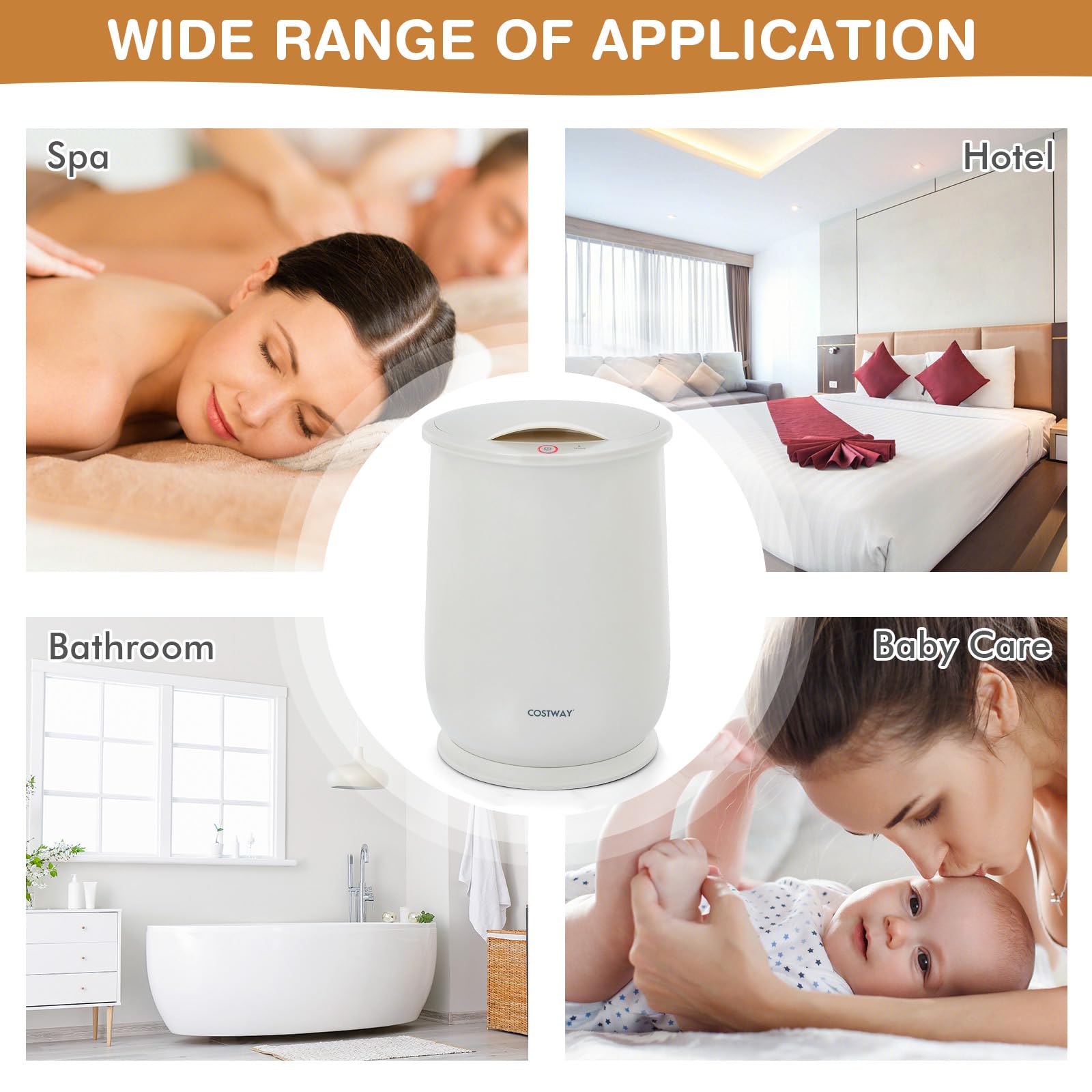 COSTWAY Bucket Style Towel Warmer, Large Towel Warmer with Flip-top Lid, Auto Shut Off, Ideal for 2 Oversized 45β x 70β Towels, Bathrobes, Portable Towel Warmer for Bathroom, Pool, Spa