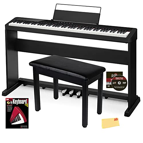 Casio CDP-S160 88-Key Compact Digital Piano - Black Bundle with CS-470P Stand with Triple Pedal System, Furniture Bench, Instructional Book, Instructional DVD, Online Lessons, and Polishing Cloth
