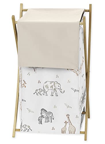 Sweet Jojo Designs Jungle Safari Animals Baby Kid Clothes Laundry Hamper - Tan Beige Brown Taupe Black and White Gender Neutral Animal Elephant Giraffe Wildlife Adventure Zebra Elephants for Serengeti