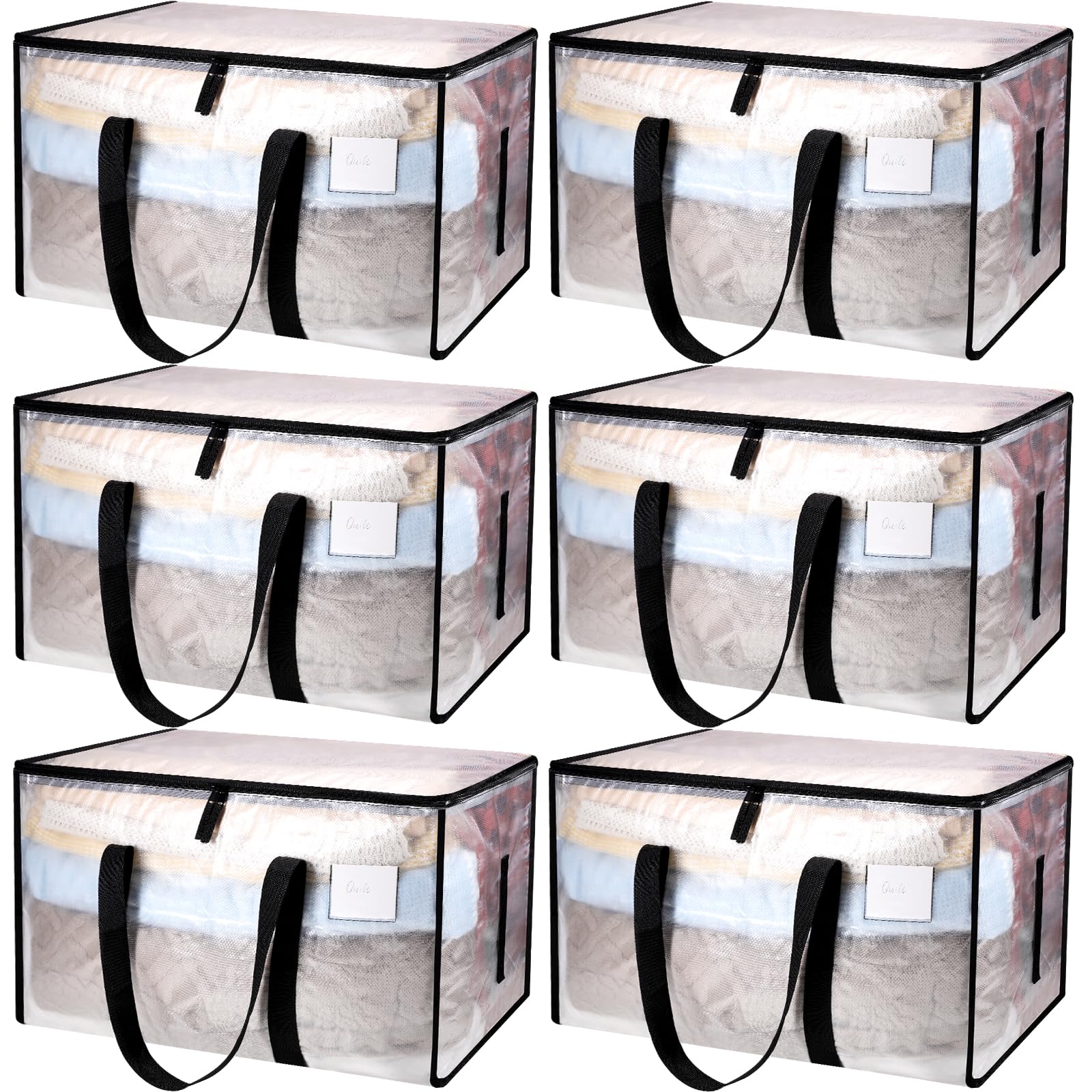 Dntorx 6 Pack Large Clothes Storage Bags with Lids Transparent Moving Bags Heavy Duty Moving Totes Packing Bags with Zips for Moving House Clothes Bedding Duvet Toys Storage
