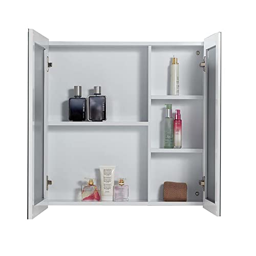 Bathroom Cabinet Wall Mounted with Double Mirror Doors Bathroom Medicine Wall Cabinet Hanging Shelves Metal with Framless Storage Shelves Recess or Surface Mount 60 * 70cm,Black ()