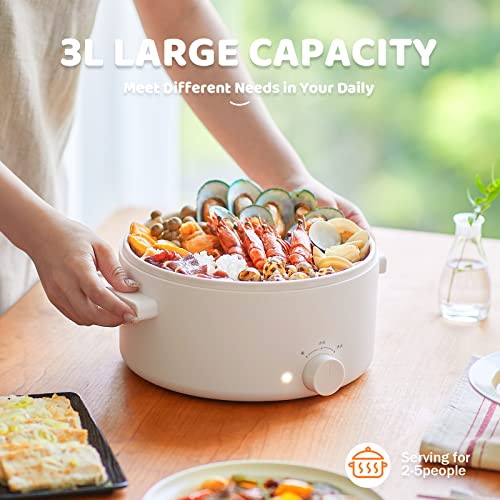 Olayks 3L Electric Pot for Cooking, Ceramic Glaze Non-Stick Shabu Shabu Pot Electric with Adjustable Power Control for Shabu Shabu, Noodles, Sauté, Soup, Steak, Stir Fry, Eggs