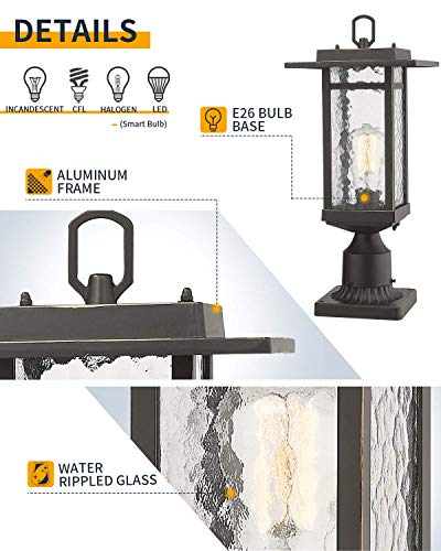 Beionxii Dusk to Dawn Outdoor Post Lights, 21inch Pier Mount Lantern Exterior Lamp Post Light Fixture with Base, Oil Rubbed Bronze A268P-2PK