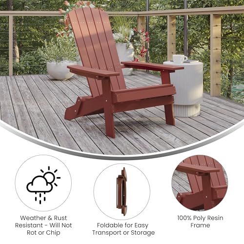 Flash Furniture Charlestown Commercial Folding Adirondack Chair - Red - Poly Resin - Indoor/Outdoor - Weather Resistant