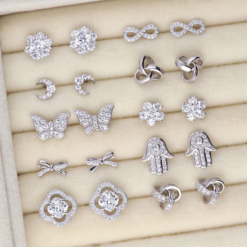 BERRICLE Sterling Silver Flower Cubic Zirconia CZ Halo Anniversary Stud Earrings for Women, Rhodium Plated