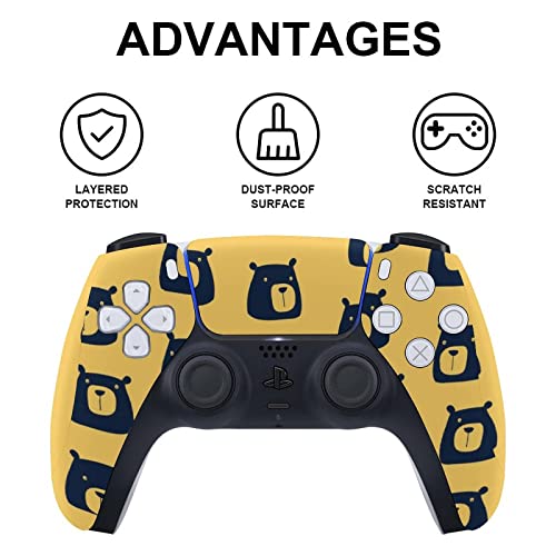 Bear on Yellow Full Protective Skin Cover Design Wrap Decal Sticker Compatible with PS5 Digital Edition Console and Controller