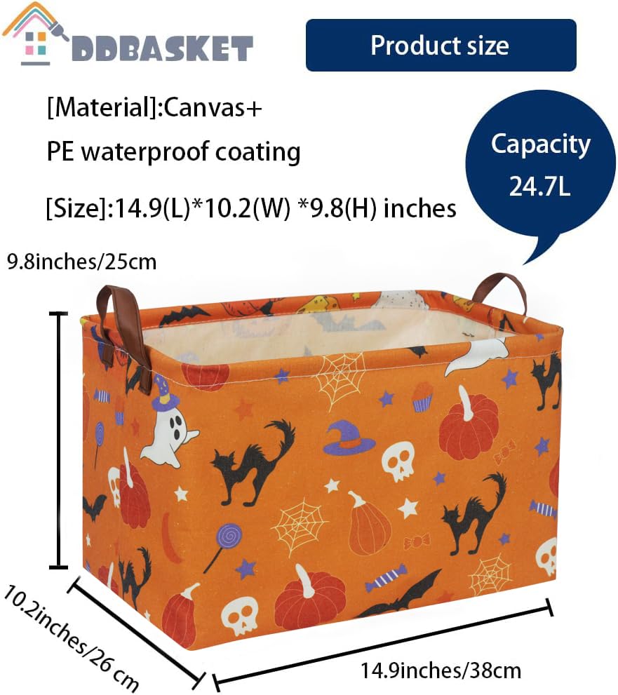 DDBASKET Halloween Basket Pumpkin Halloween Baskets for Kids Trick or Treat Basket Rectangular Toy Storage Bin Organizer Box Room Decor for Halloween Parties(Candy Pumpkin)