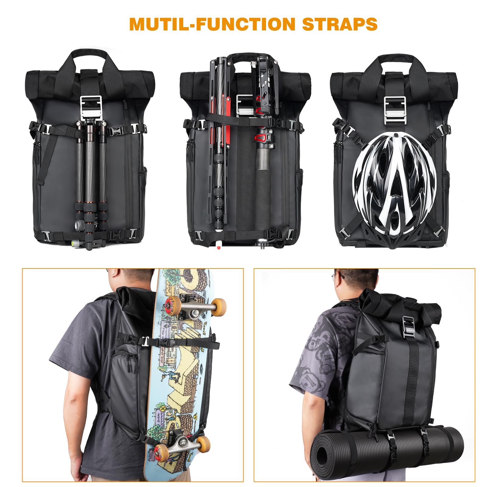 Besnfoto Camera Backpack for Photographer DSLR SLR Waterproof Camera Bag with Laptop Compartment Tipod Holder Roll Top Photographer Case for Hiking Traveling