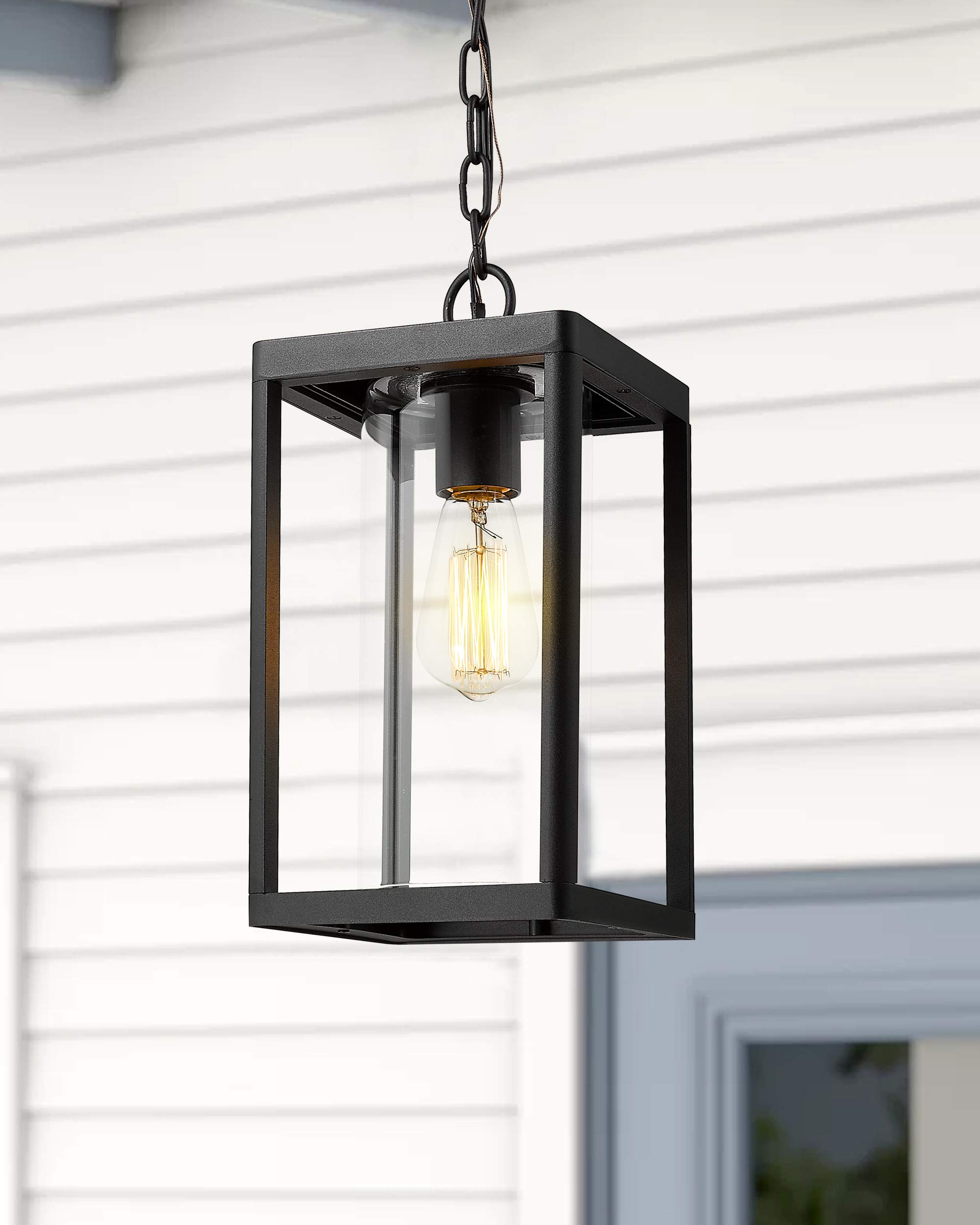 Beionxii Outdoor Post Lights, 20inch Large Modern Large Exterior Post Lantern Pillar Light with Pier Mount Base, Black Cast Aluminum w/Clear Cylinder Glass - A291P-1PK