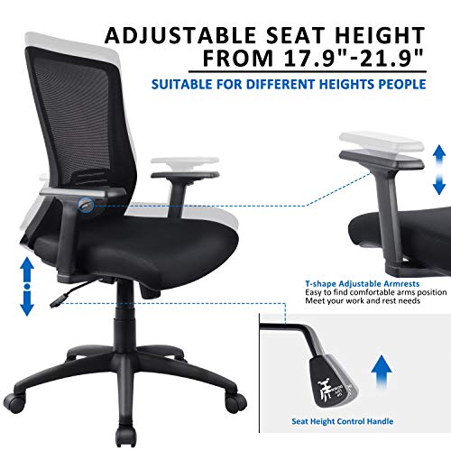 Big and Tall Ergonomic Office Chair Mesh Computer Desk Chair with Wide Seat, Adjustable Arms, and Lumbar Support, High Back Rolling Swivel Task Chair (Black)