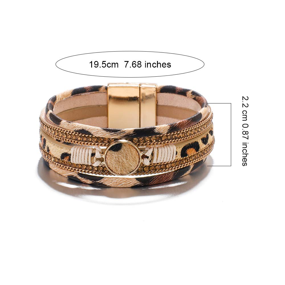 ARVATO Leather Wrap Bracelet for Women Trendy (7.68β) Multi Layerd Boho Western Animal Print Cheetah Leopard Bracelet Stackable Cuff Jewelry Mother's Day Christmas Gift
